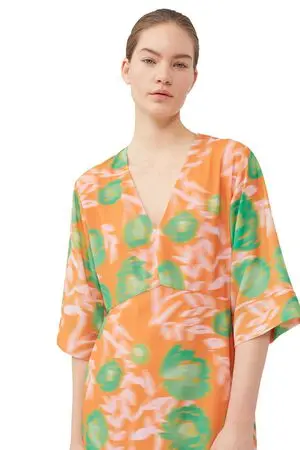 GANNI V-neck Midi Dress With Loose Sleeves And Floral Print