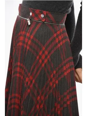 Burberry Checked Pleated Skirt With Zip Detail - Lake Blue
