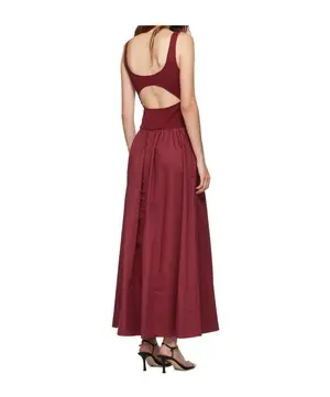 ST. AGNI Ribbed Sleeveless Boatneck Dress With Pleated Waist And Slit