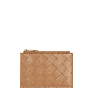Bottega Veneta Intrecciato Zipped Card Case - Light Brown