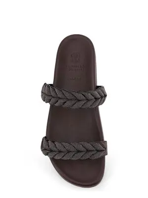 Brunello Cucinelli Braided Embellished Flat Sandals - Black