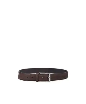 Canali Rectangular Buckle Suede Belt - Brown