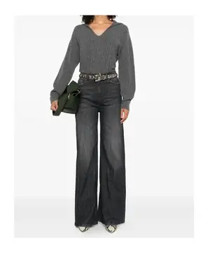 TWINSET Ribbed V-neck Hooded Jumper