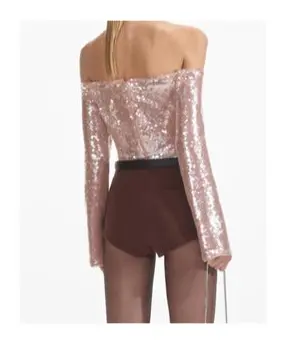 SELF-PORTRAIT Sequin Off-the-shoulder Top