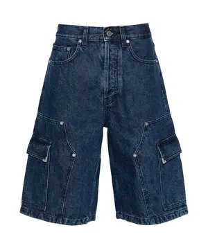 Palm Angels Panelled Denim Cargo Shorts - Blue