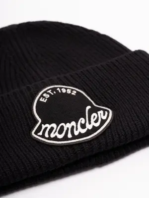 Moncler Logo Patch Ribbed Knit Beanie