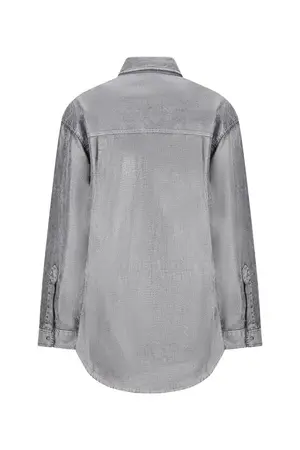 DARKPARK Anne Flock Denim Lurex Tailored Shirt - Gray