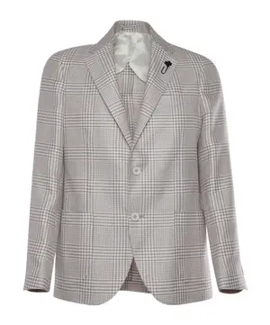 LARDINI Checked Single-breasted Tailored Blazer - Gray