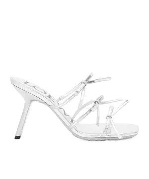 Loewe Metallic Calfskin Petal Toe Stiletto Heeled Sandals With Rhinestones