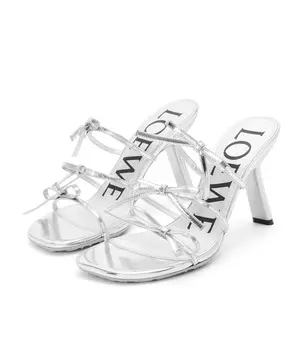 Loewe Metallic Calfskin Petal Toe Stiletto Heeled Sandals With Rhinestones