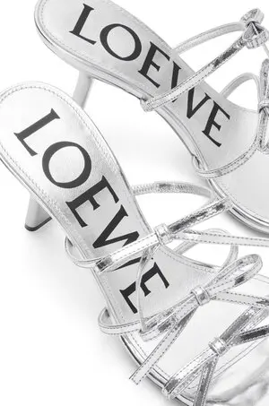Loewe Metallic Calfskin Petal Toe Stiletto Heeled Sandals With Rhinestones