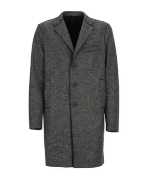 Harris Wharf London Single-breasted Herringbone Coat - Black