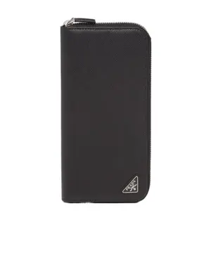 Prada Logo Plaque Zipped Wallet - Black