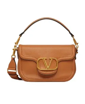 Valentino Garavani Alltime Logo Plaque Foldover Crossbody Bag - Almond-colored
