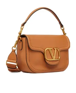 Valentino Garavani Alltime Logo Plaque Foldover Crossbody Bag - Almond-colored
