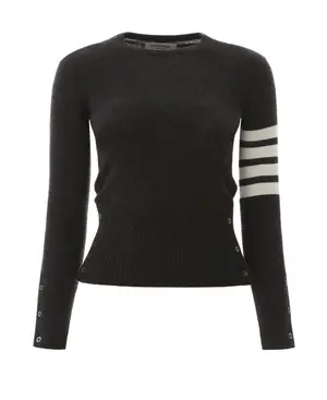 Thom Browne 4-bar Crewneck Jumper With Buckle Cuffs - Gray
