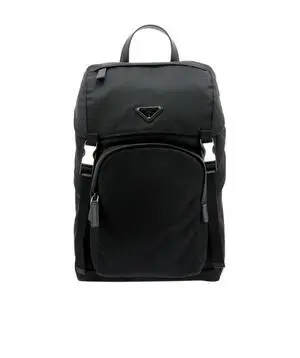 Prada Re-nylon Logo Plaque Buckled Backpack - Black