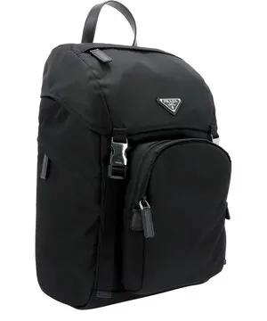 Prada Re-nylon Logo Plaque Buckled Backpack - Black