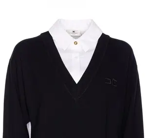Elisabetta Franchi Logo-embroidered V-neck Dress With Shirt Detail - Black