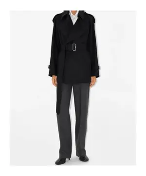 Burberry Double-breasted Belted Jacket With Checked Lining - Black