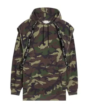 Celine Camouflage Cotton Fleece Hoodie With Logo Trim