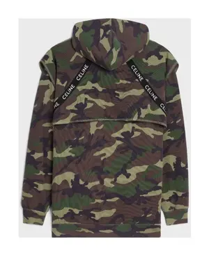 Celine Camouflage Cotton Fleece Hoodie With Logo Trim