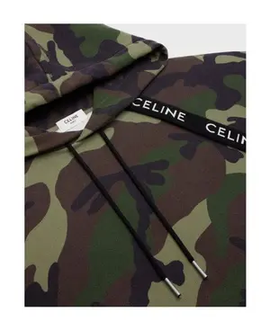Celine Camouflage Cotton Fleece Hoodie With Logo Trim