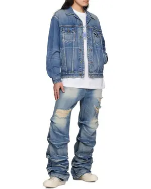 We11Done Logo Embroidered Denim Jacket - Blue