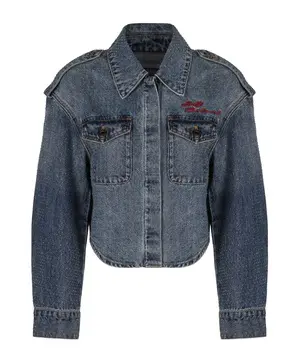 SELF-PORTRAIT Embellished Denim Shirt - Blue