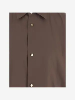 DARKPARK Long Sleeve Button-up Shirt With Curved Hem - Brown