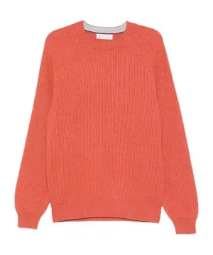 Brunello Cucinelli Crew Neck Ribbed Sweater - Orange
