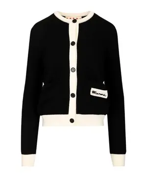 Marni Color-blocked Embroidered Logo Cardigan