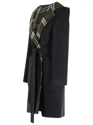 Burberry Hampshire Checked Belted Reversible Coat - Black