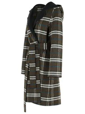 Burberry Hampshire Checked Belted Reversible Coat - Black