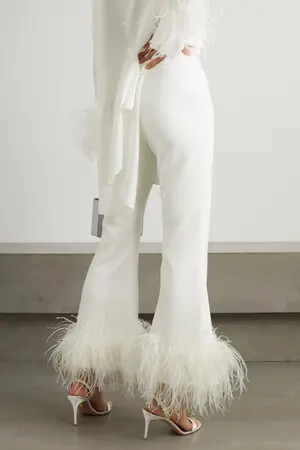 16Arlington Cropped Wide-leg Feather-trimmed Pants