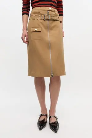 GANNI Belted Midi Skirt - Camel