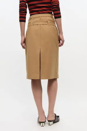 GANNI Belted Midi Skirt - Camel