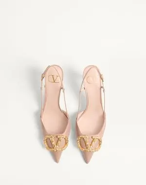 Valentino Garavani Vlogo Signature Slingback Calfskin Pump With Jewel Logo 80mm - Cinnamon Rose