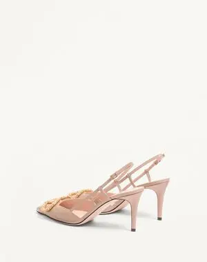 Valentino Garavani Vlogo Signature Slingback Calfskin Pump With Jewel Logo 80mm - Cinnamon Rose
