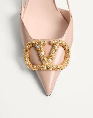 Valentino Garavani Vlogo Signature Slingback Calfskin Pump With Jewel Logo 80mm - Cinnamon Rose
