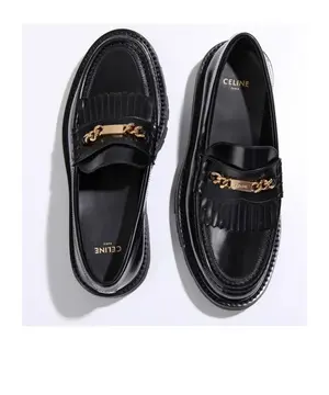 Celine Leather Loafers With Chain Detail