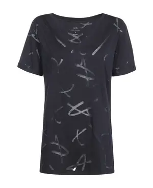 Armani Exchange V-neck Short Sleeve T-shirt With Logo Print