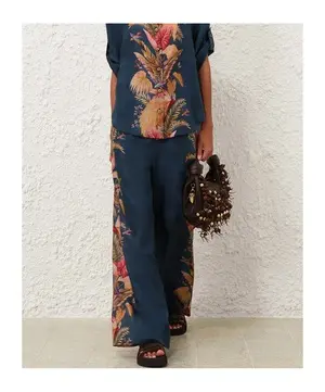 Zimmermann Ascension Relaxed Wide Leg Printed Pants - Dark Blue