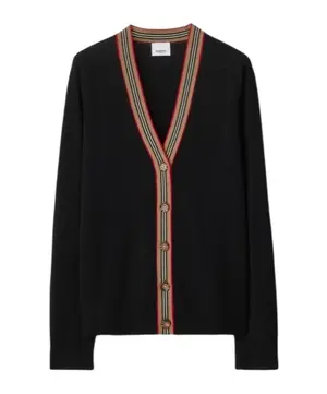 Burberry Wool Cardigan With Iconic Stripes - Black