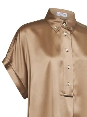 Brunello Cucinelli Short-sleeved Button-down Blouse - Nude