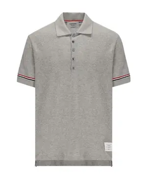 Thom Browne Rwb Striped Short-sleeved Polo Shirt - Medium Gray