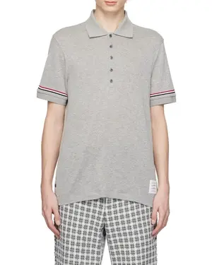 Thom Browne Rwb Striped Short-sleeved Polo Shirt - Medium Gray