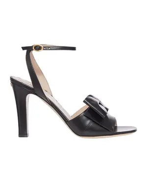 Valentino Garavani Leather Bow Detailed Open Toe Sandals - Black