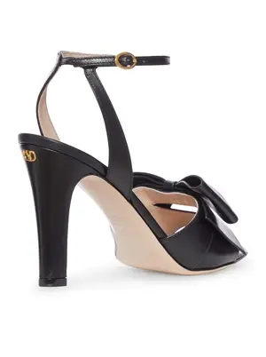 Valentino Garavani Leather Bow Detailed Open Toe Sandals - Black
