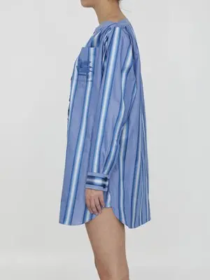 Etro Boat Neck Striped Shirt Dress - Light Blue